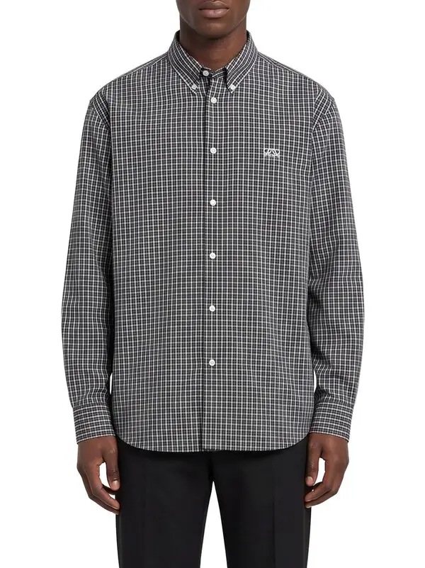 Loewe Slim Fit Vichy Check Cotton Shirt With Embroidered Anagram Logo - Black