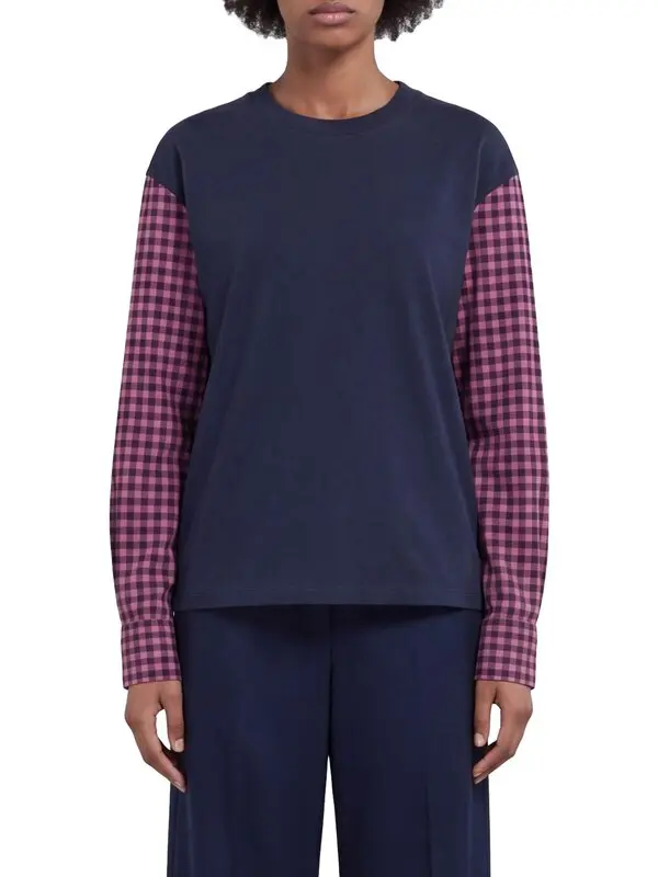 Marni Long-sleeved Cotton T-shirt With Check Pattern - Black