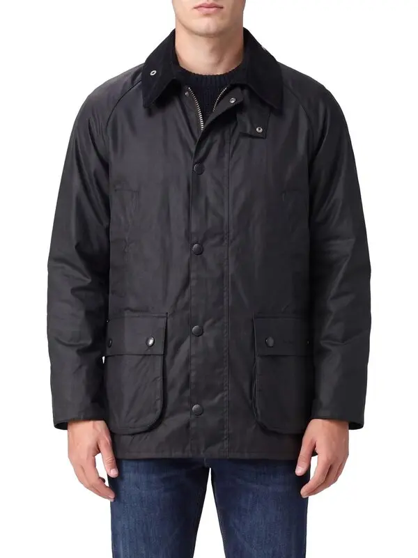Barbour Os Bedale Waxed Cotton Jacket With Velvet Collar - Black