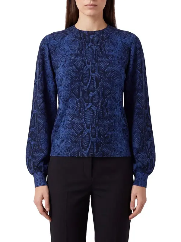 TWINSET Animalier Print Slim Fit Wool Crewneck Jumper - Blue