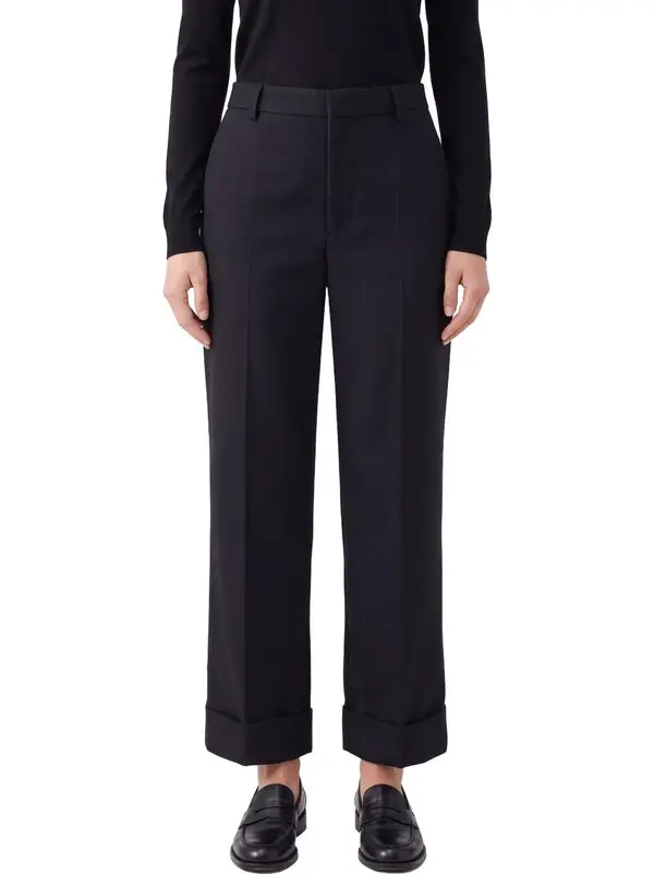 TELA Straight-leg Cuffed Wool Blend Trousers With Mid-rise Waist - Black