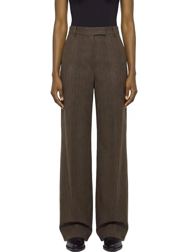 Dries Van Noten Striped High-waisted Wide-leg Trousers In Wool - Brown