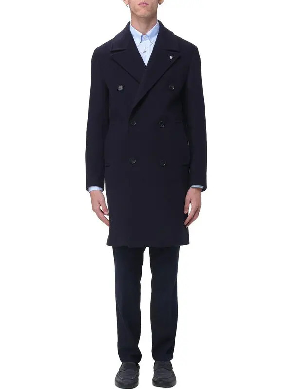 MANUEL RITZ Double-breasted Wool Coat With Classic Lapels And Knee Length - Blue