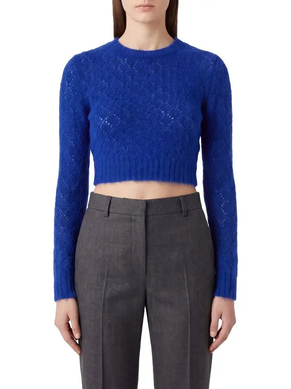 JIL SANDER Cropped Crewneck Jumper In Mohair And Silk - Blue