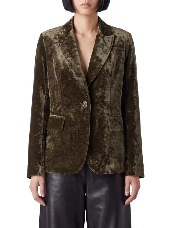 UMA WANG Cropped Single-breasted Velvet Blazer With A Classic Collar - Green