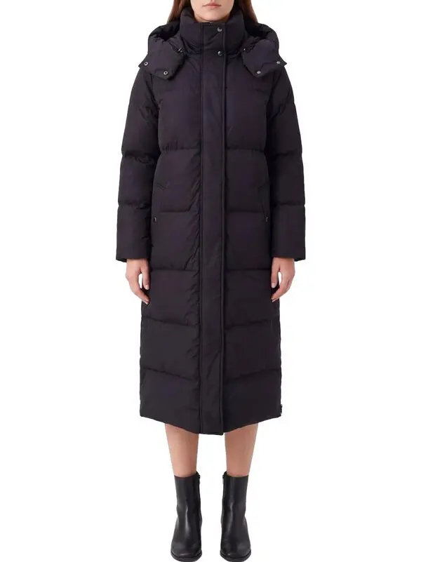 Woolrich Long Quilted Nylon Down Jacket With Removable Hood - Black