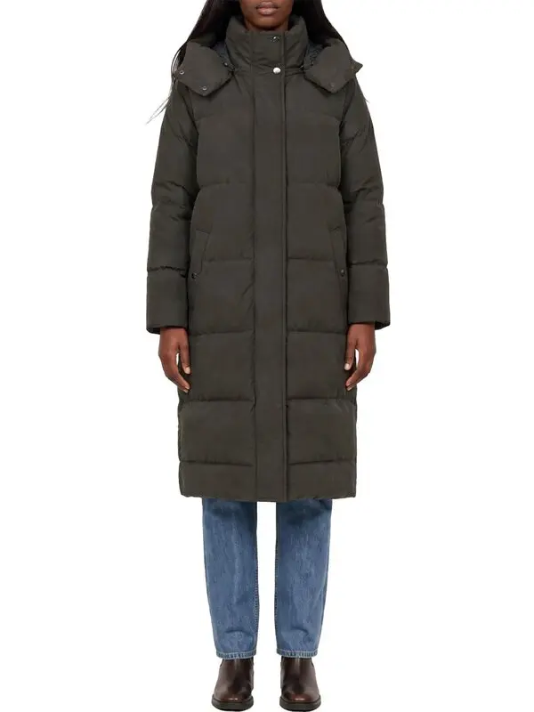 Woolrich Long Quilted Nylon Down Jacket With Removable Hood - Green