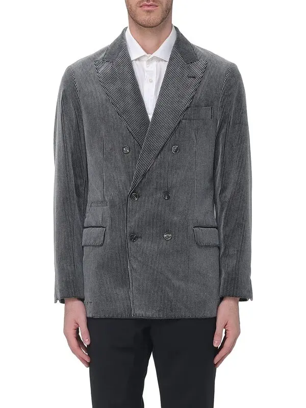 Brunello Cucinelli Pinstriped Double-breasted Cotton Blazer With Classic Lapels - Grey