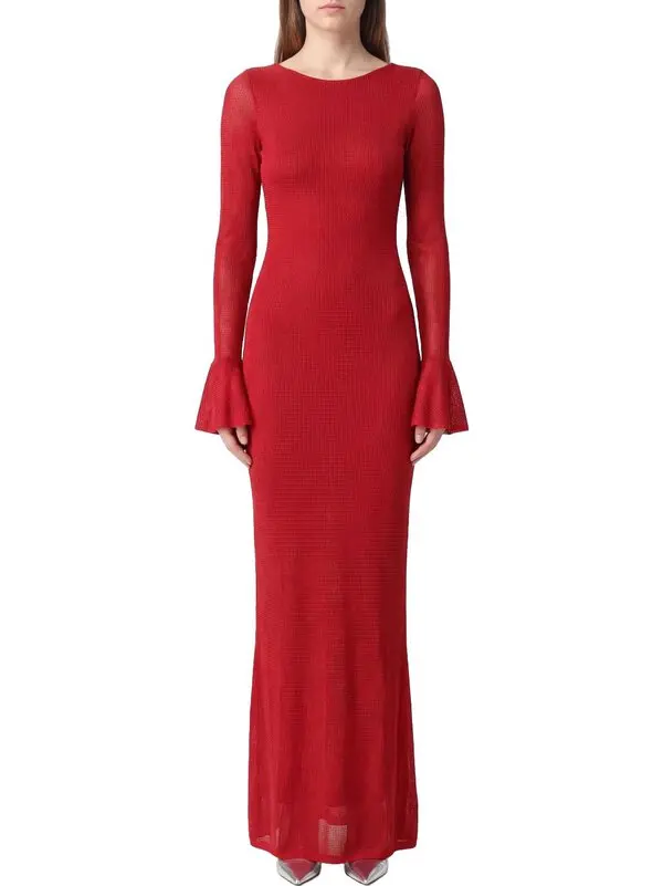 TWENTY FOURHAITCH Long Sheath Evening Gown With Rhinestone Appliqués - Red