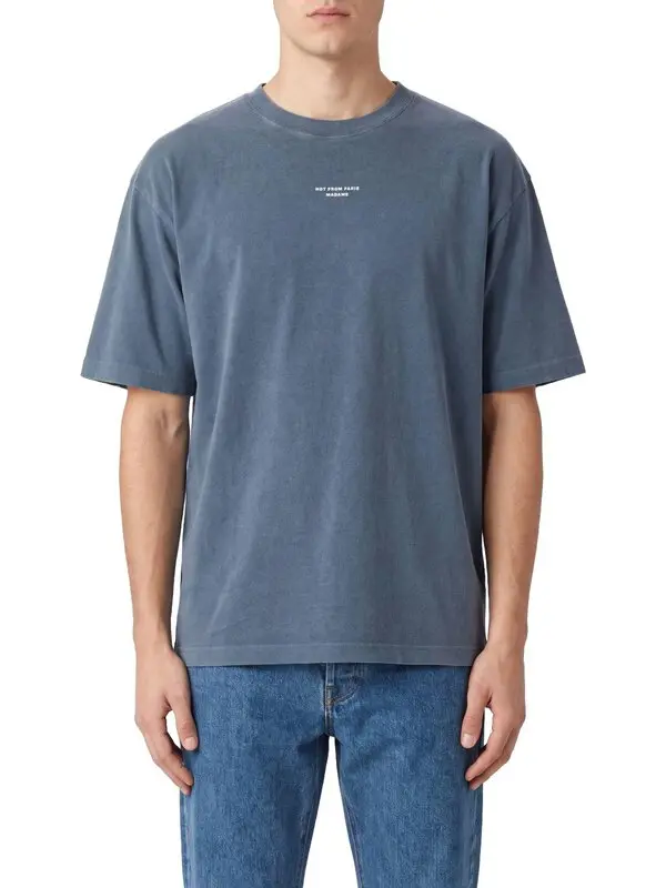 Drole De Monsieur Dropped Shoulder Cotton T-shirt With Contrast Logo - Grey