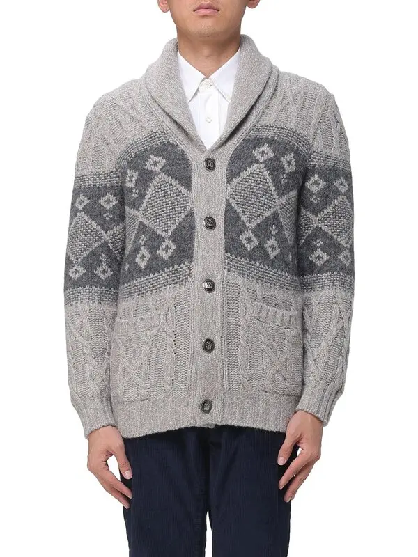 Brunello Cucinelli Jacquard Shawl Collar Cardigan In Wool, Silk And Cashmere - Grey
