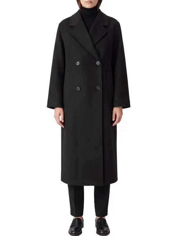 IVY OAK Double-breasted Long Coat In Pure Wool With Lapel Collar - Brown