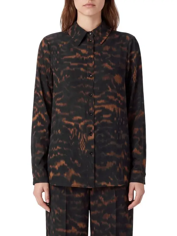 Momoni Animal Print Stretch Silk Shirt With French Collar - Multicolor