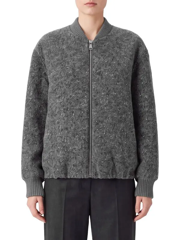 TELA Wool And Alpaca Blend Bomber Jacket With Dropped Shoulders And Zip - Grey