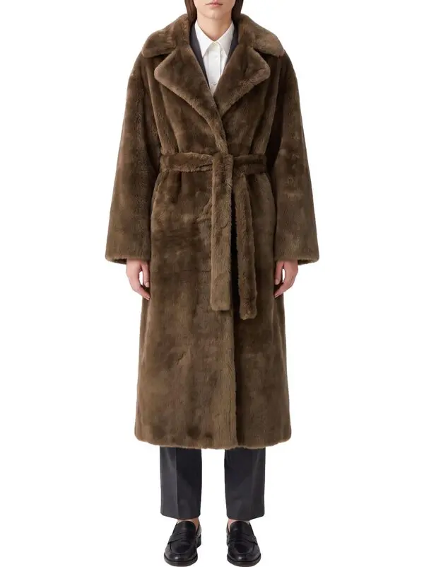 ARMA Long Shearling Robe Coat With Tie Belt - Brown