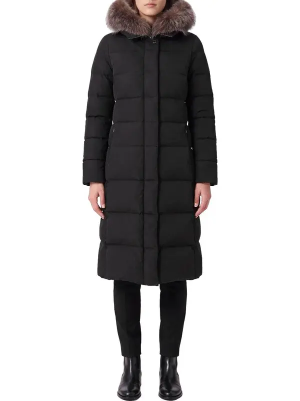MOORER Long Waterproof Quilted Nylon Down Jacket With Shearling Hood - Black