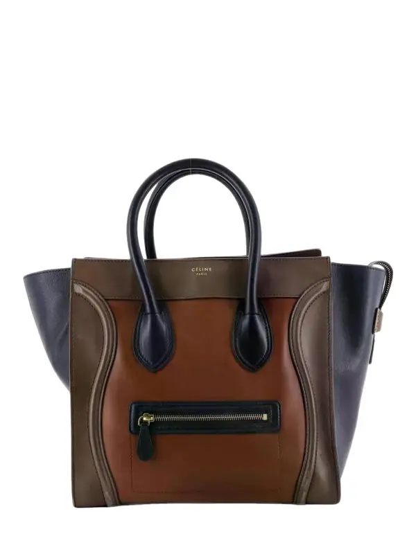 Celine Tricolor Luggage Bag Leather Mini Tote Bag - Brown