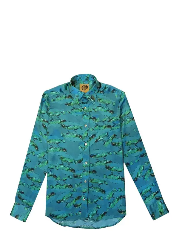 GRESHAM BLAKE Moonlight Fish Silk Shirt - Blue