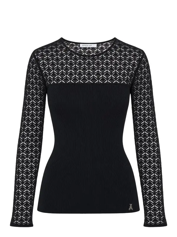 Patrizia Pepe Lace-panel Long Sleeve Fitted Top - Nero