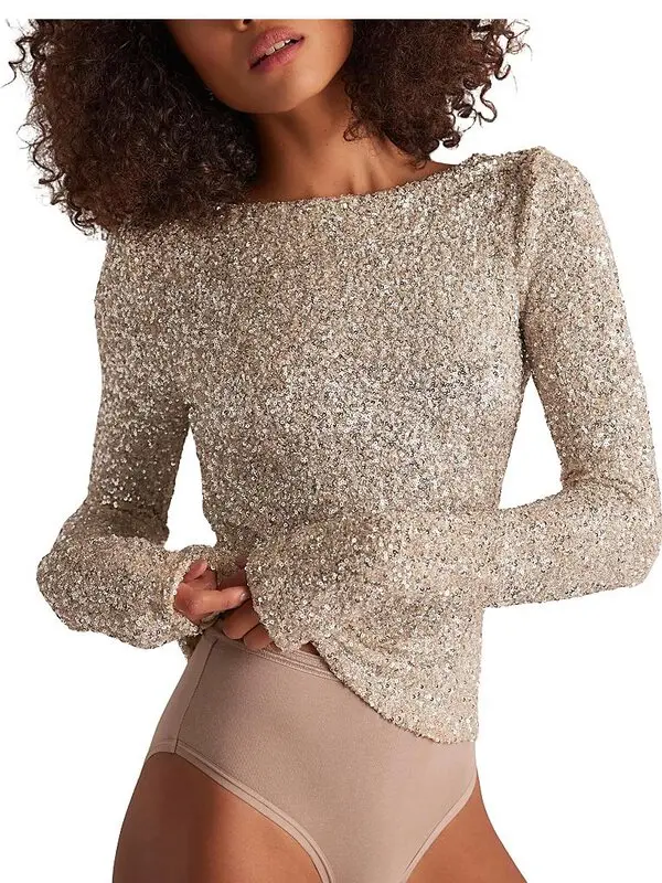 Free People Leading The Way Draped Sequin Top - Silver