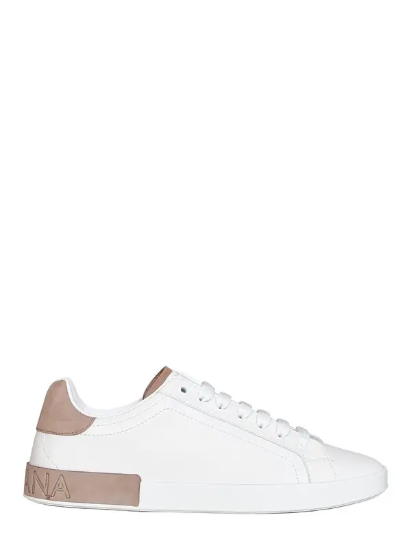 Dolce & Gabbana White And Taupe Nappa Calfskin Leather And Nubuck Portofino Low-top Sneakers - Multicolor
