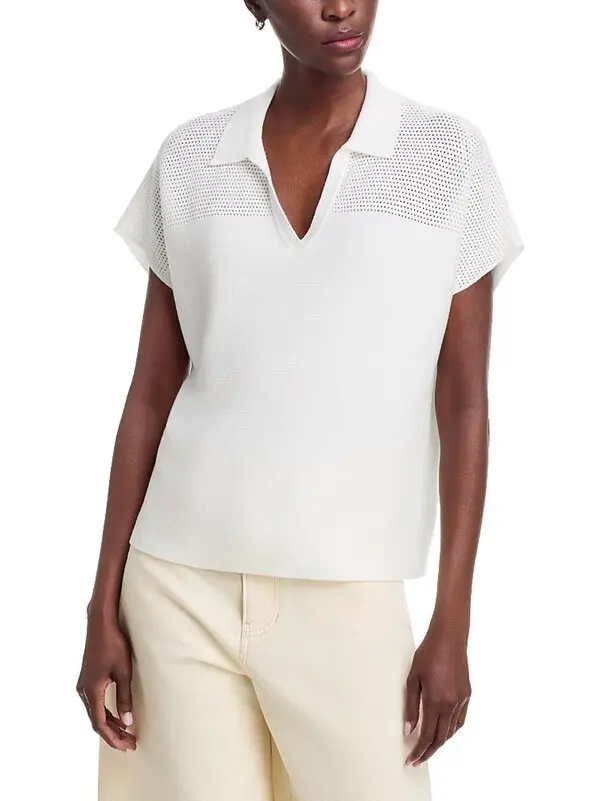 SIONI Pointelle Yoke Collared Sweater - Eggshell