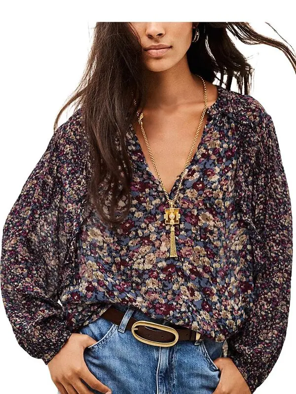 Ba&sh Kross Split Neck Blouse - Blue