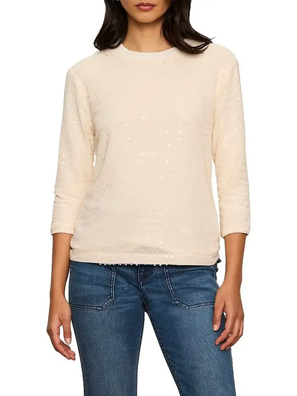 Sanctuary Three Quarter Sleeve Sequin Mode Tee - Bone