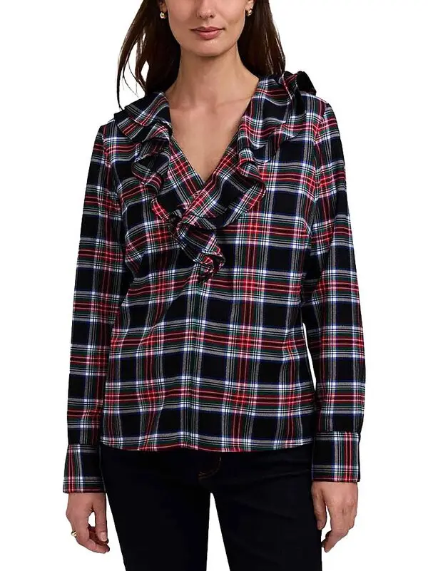 Foxcroft Sandy Plaid Ruffled Shirt - Multi
