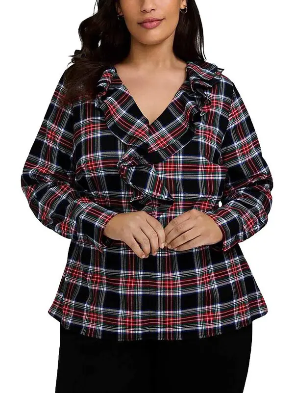 Foxcroft Sandy Ruffled Plaid Shirt - Multi