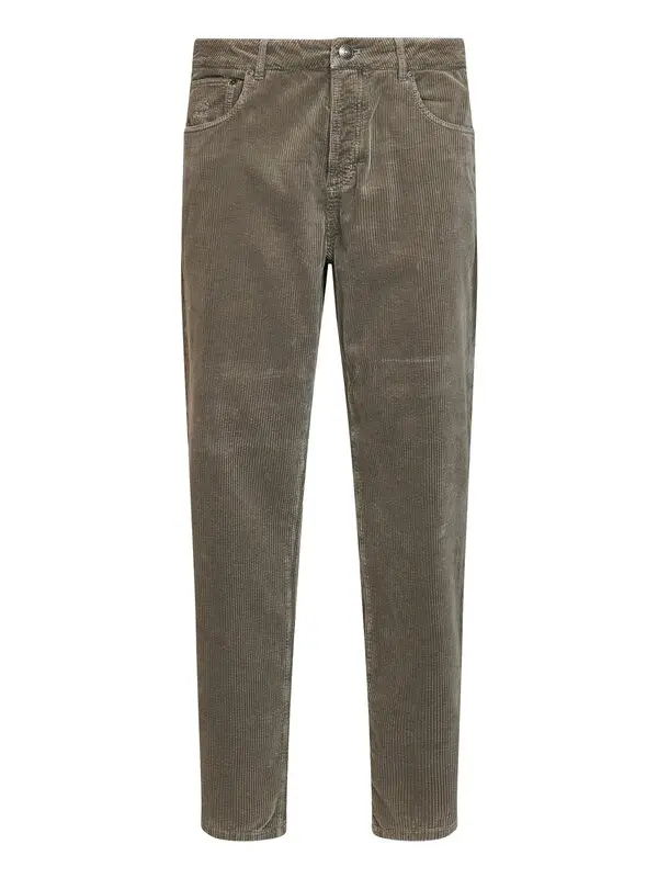 Brunello Cucinelli Mud Garment-dyed Cotton Corduroy Trousers - Multicolor