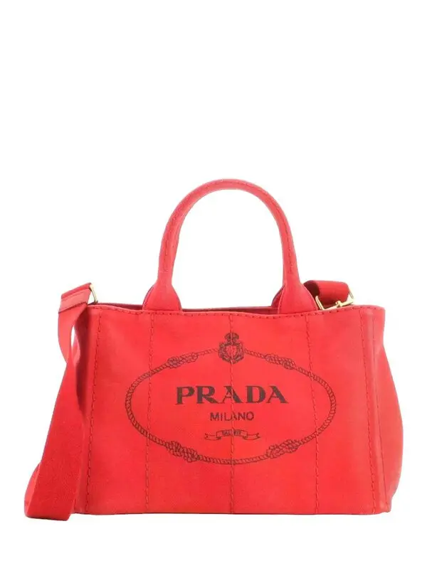 Prada Canapa Convertible Canvas Mini Tote Bag - Red
