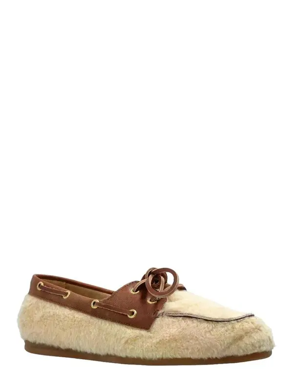 POSA Alpina Shearling-trim Leather Boat Shoes - Neutrals