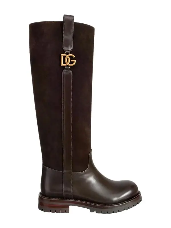 Dolce & Gabbana Dg Logo Panelled Boots - Brown