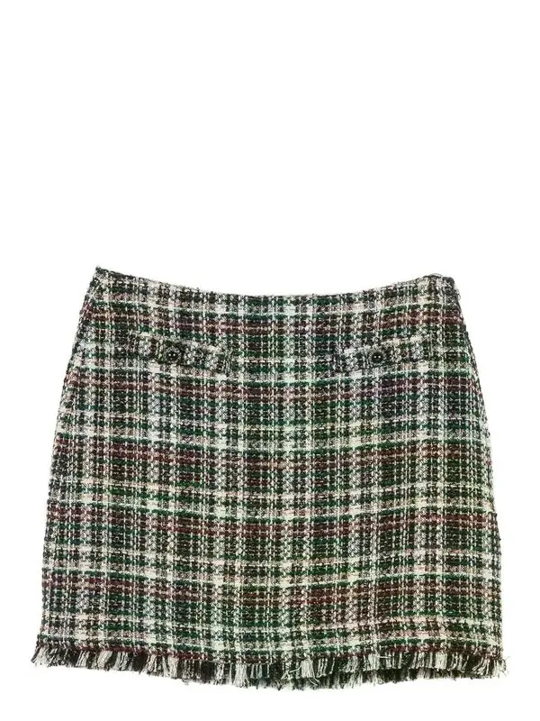 TWINSET Check-pattern Frayed-edge Short Skirt - Black