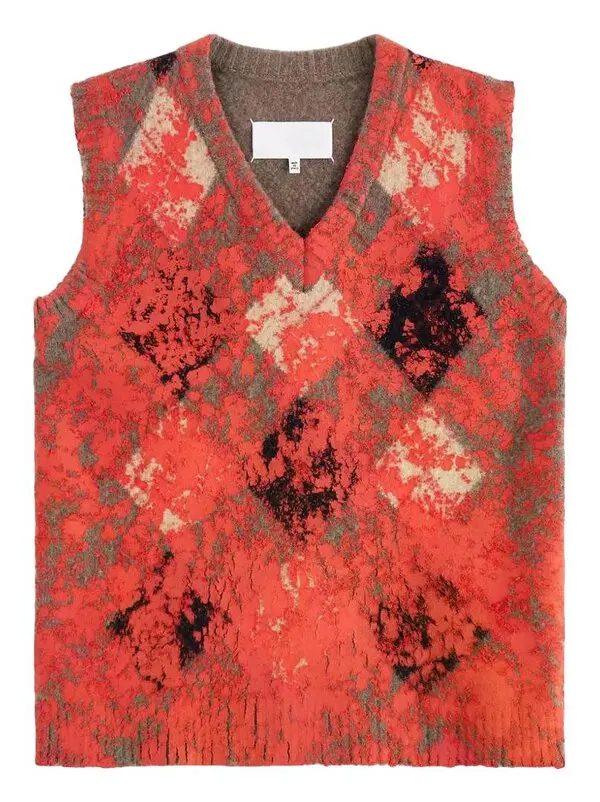 MAISON MARGIELA Overpainted Argyle Knitwear Waistcoat - Red