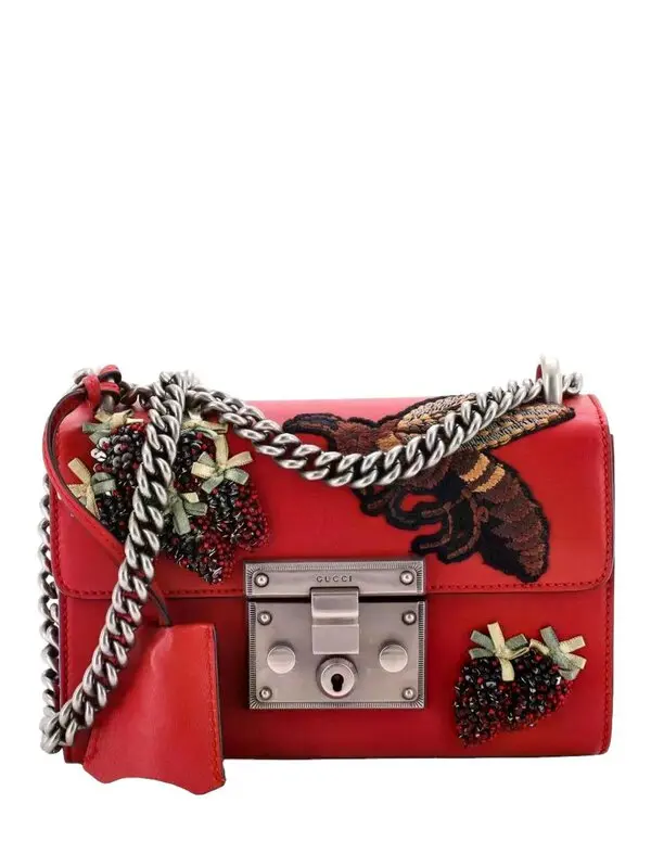 Gucci Padlock Shoulder Bag Embellished Leather Small Crossbody Bag - Red