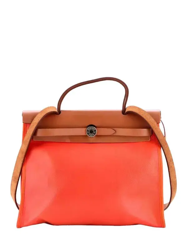 Hermès Herbag Zip Berline Vache Canvas And Leather 31 Shoulder Bag - Red