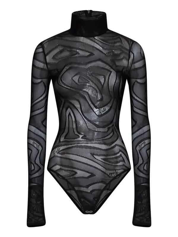 Emilio Pucci Black Labirinto-pattern Jacquard Tulle Bodysuit - Multicolor