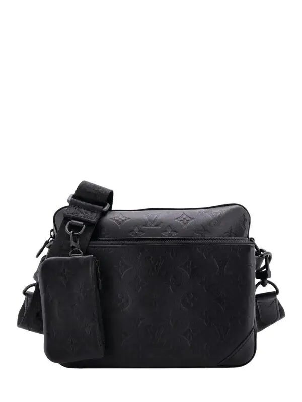 LOUIS VUITTON Trio Messenger Bag Monogram Shadow Leather Crossbody Bag - Black