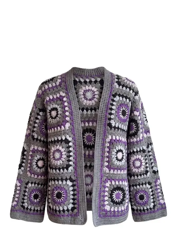 ANA CHIC Sunburst Handmade Crochet Cardigan - Grey