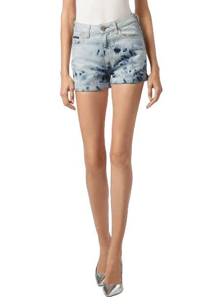 Philipp Plein Denim High Waist Hot Pants Bleached - Bleachedlightblue