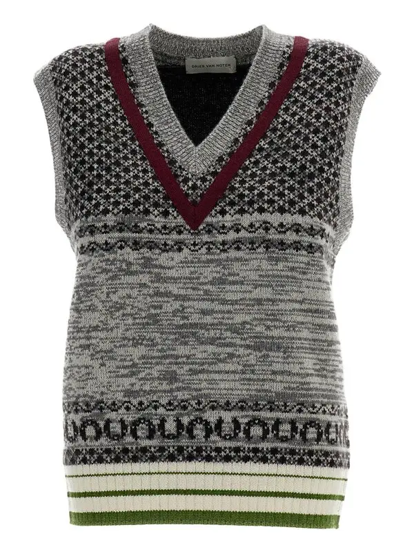 Dries Van Noten Top Scollo A V In Maglia Jacquard - Multicolore