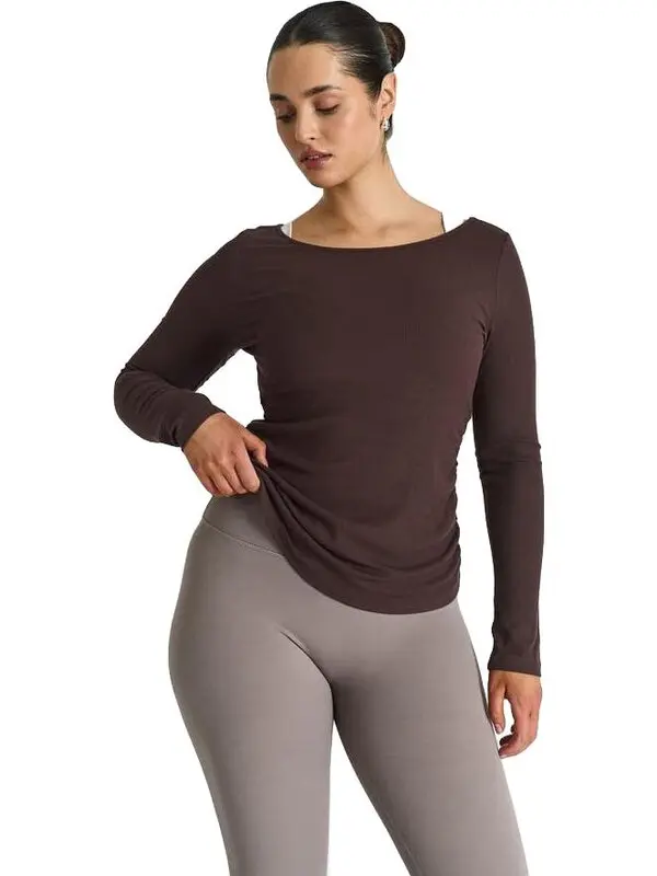 SISTERLY TRIBE Ribbed Long Sleeve Top - Espresso