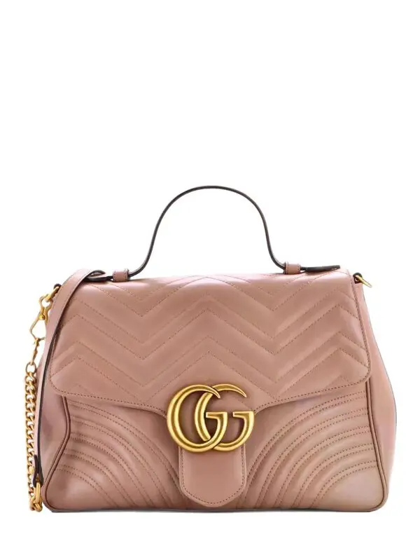 Gucci Gg Marmont Top Handle Flap Bag Matelasse Leather Medium Satchel - Neutrals