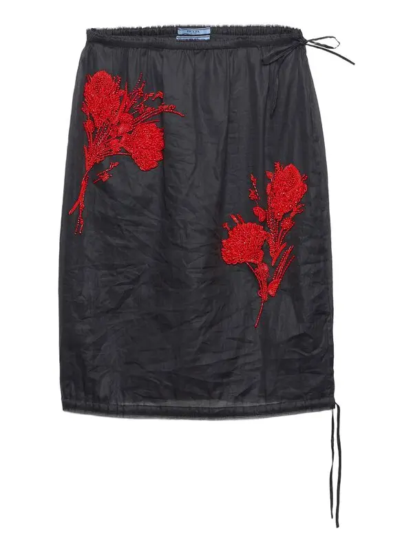 Prada Embroidered Organdy Midi-skirt - Black