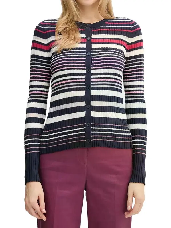 BENETTON Striped Buttoned Cardigan - Blue