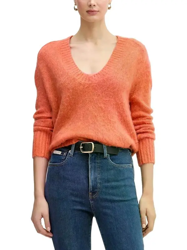 BENETTON V-neck Long-sleeved Knitwear - Orange