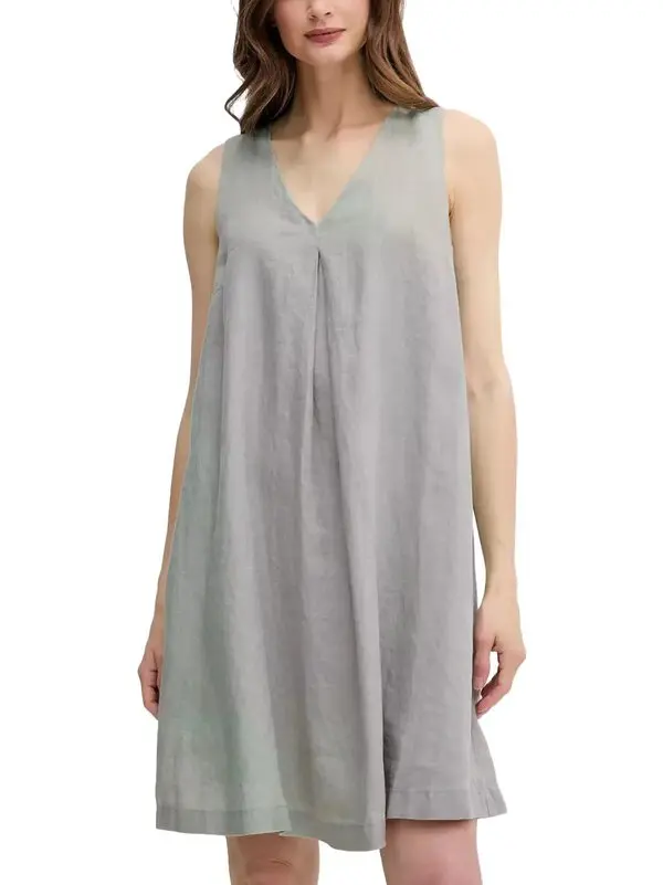 BENETTON V-neck Linen Midi Dress - Grey