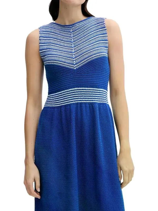 BENETTON Striped Crochet-knit Midi Dress - Blue